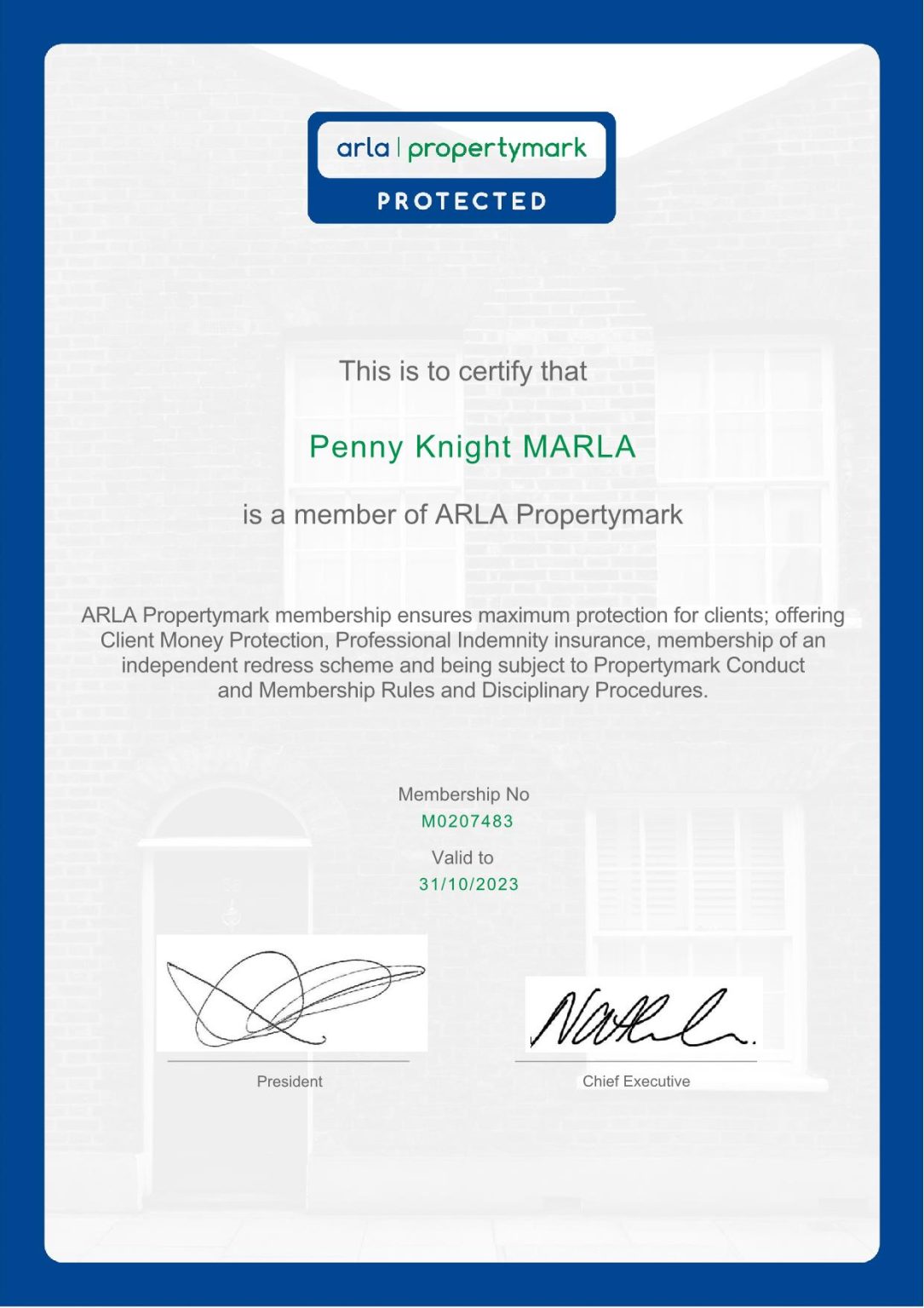 ARLA Propertymark certificate – Knights Property Management
