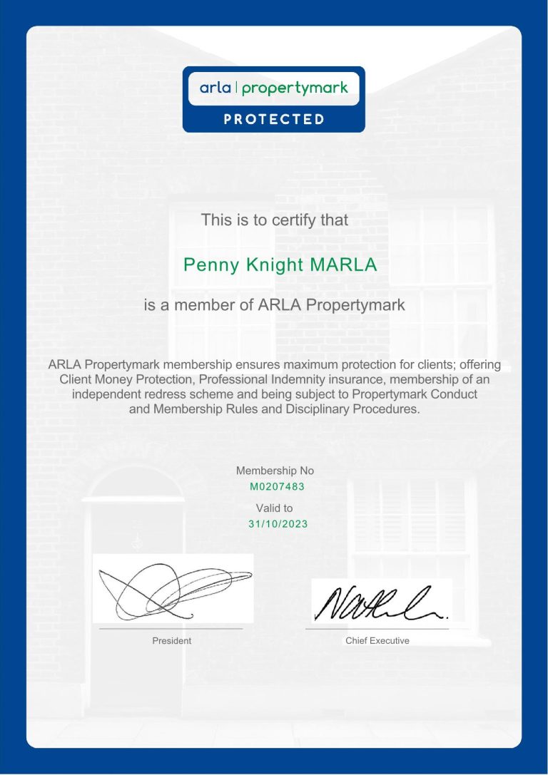 ARLA Propertymark certificate – Knights Property Management